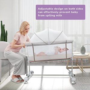 Baby Bassinets Bedside Sleeper, Bedside Crib 3 in 1 Adjustable Travel Baby Bed with Breathable Net and Mattress, Easy Folding Portable Bassinet for Baby