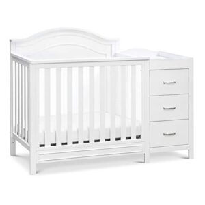 davinci charlie 4-in-1 convertible mini crib and changer combo in white, greenguard gold certified