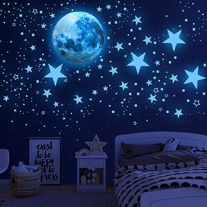 glow in the dark stars for ceiling,glow in the dark stars and moon wall decals, 1108 pcs ceiling stars glow in the dark kids wall decors, perfect for kids nursery bedroom living room(sky blue) (sky blue)