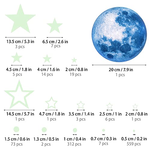 Glow in The Dark Stars for Ceiling,Glow in The Dark Stars and Moon Wall Decals, 1108 Pcs Ceiling Stars Glow in The Dark Kids Wall Decors, Perfect for Kids Nursery Bedroom Living Room(Sky Blue) (Sky Blue)