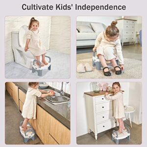 LOL-FUN Folding Step Stool for Kids, Step Stool for Toddler Bathroom Sink, Child Step Stool for Boys and Girls -Grey