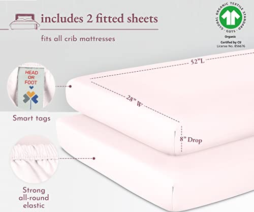 100% Organic Cotton Crib Sheets for Boys or Girls, Set Of 2 Fitted Sheets, Cooling & Softest Baby Crib Sheets for Girl, Crib Mattress Sheet or Toddler Bed Sheets, Percale (Blush Pink)