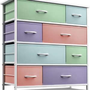 Sorbus Dresser with 8 Drawers - Furniture Storage Chest for Kid’s, Teens, Bedroom, Nursery, Playroom, Clothes, Toys - Steel Frame, Wood Top, Fabric Bins (Pastel)