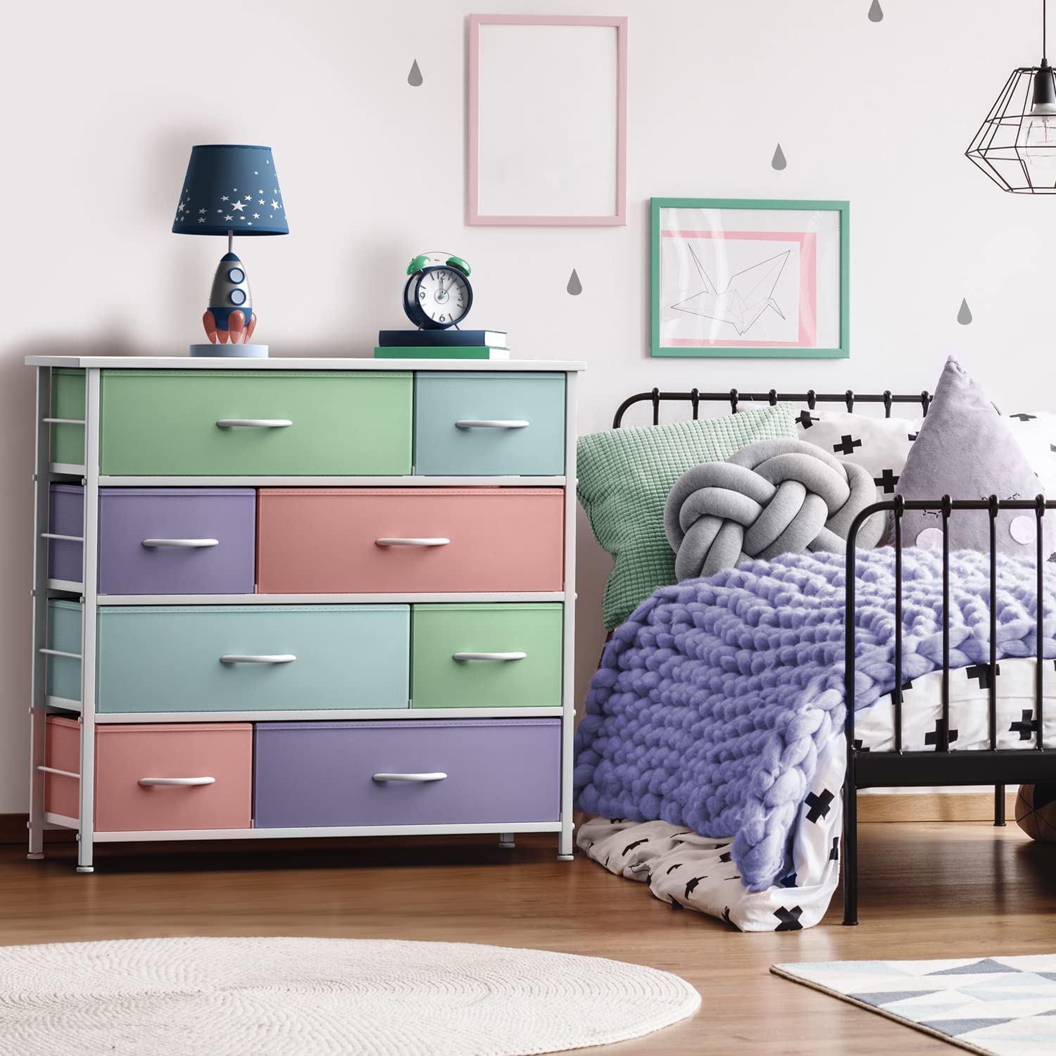 Sorbus Dresser with 8 Drawers - Furniture Storage Chest for Kid’s, Teens, Bedroom, Nursery, Playroom, Clothes, Toys - Steel Frame, Wood Top, Fabric Bins (Pastel)