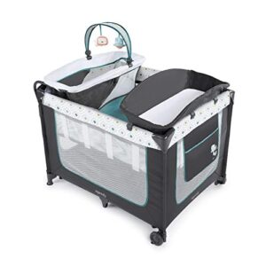 ingenuity smart and simple portable playard with changing table, play pen, bassinet for infant & storage pockets, easy to fold - nash