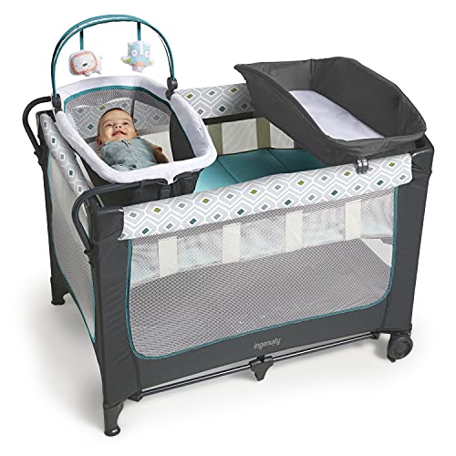 Ingenuity Smart and Simple Portable Playard with Changing Table, Play Pen, Bassinet for Infant & Storage Pockets, Easy to Fold - Nash