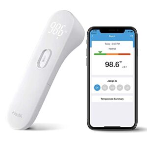 ihealth wireless no-touch thermometer for adults, digital infrared fever thermometer for home, thermometer for babies & kids with 3 sensors, bluetooth forehead thermometer with gentle vibration sensor