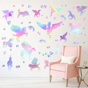 unicorn peel and stick wall decal giant glitter unicorn wall sticker kids room nursery cartoon wall decals removable diy cartoon party wallpaper for playroom living room decor (rainbow color series)