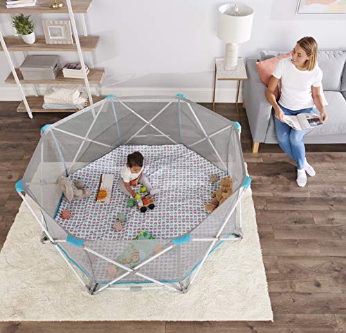 Regalo My Portable Play Yard Extra Large Deluxe with Removable Pad, Indoor and Outdoor, Bonus Kit, Teal, 8-Panel