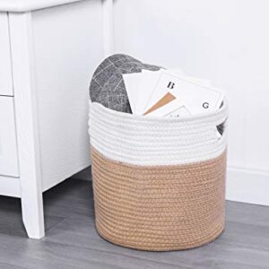 ZFRXZ Cotton Rope Storage Baskets with Handles Set of 2, Laundry Basket Hamper for Baby Toys Blankets, Decorative Woven Plants Basket, Cube Bins Containers Organizers 11"x11" (White-Jute)