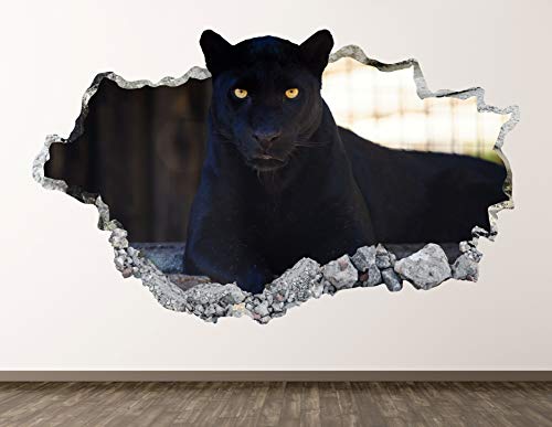 Black Panther Wall Decal Art Decor 3D Smashed Wild Animal Sticker Poster Kids Room Mural Custom Gift BL1024 (50"w x 30"H)