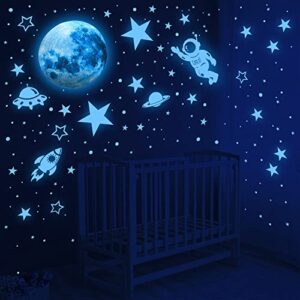 Glow in the Dark Stars for Ceiling,Outer Space Planet Wall Stickers Glow in the Dark Galaxy Universe Wall Decal Solar System Rockets Alien Wall Decor for Kids Boys Girls Bedroom Nursery Playroom Ceiling Decor