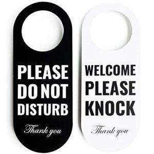 do not disturb door hanger sign 2 pack (black/white double sided) please do not disturb on front and welcome please knock on back side, for office home clinic dorm online class and meeting session