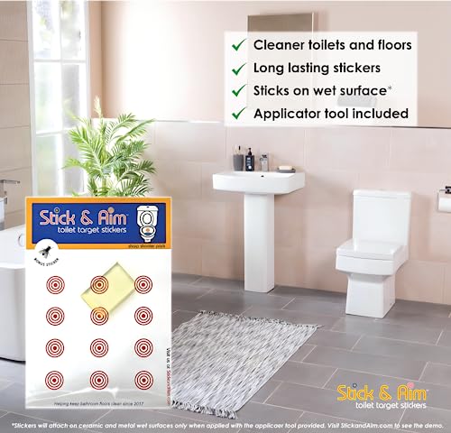 Bullseye Toilet Target Stickers Bulk Pack for Toilets and Urinals (13 Targets) with Sticker Applicator Tool - Sticks on Wet Surface - Toilet Targets for Toilet Training Boys - Aiming Targets for Men - Pee Targets for Boys