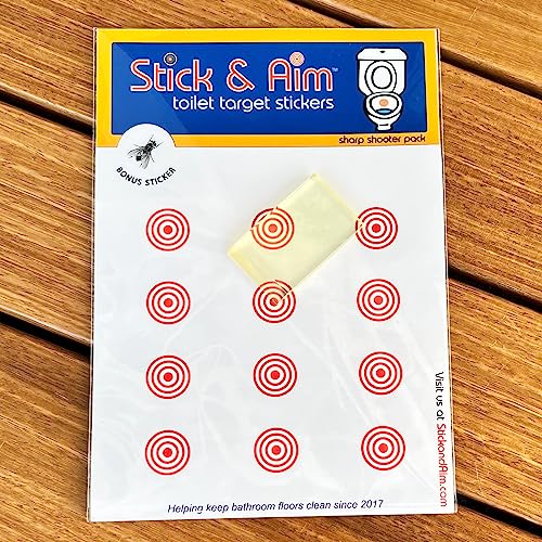 Bullseye Toilet Target Stickers Bulk Pack for Toilets and Urinals (13 Targets) with Sticker Applicator Tool - Sticks on Wet Surface - Toilet Targets for Toilet Training Boys - Aiming Targets for Men - Pee Targets for Boys