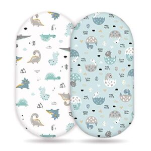 grssder stretchy ultra soft fitted bassinet sheet set 2 pack, universal fit for bassinets baby cradle moses basket oval rectangle pad/mattress, happy dinosaurs bassinet sheets for girls and boys