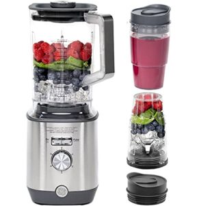 ge 5-speed blender + (2) 16 ounce blender cups | kitchen essentials blender for shakes, smoothies & more | large 64 oz tritan jar, 8-10 servings | stainless steel blades & exterior finish | 1000 watts