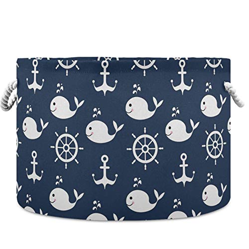 visesunny Collapsible Large Capacity Basket Classic Whale Anchor Clothes Toy Storage Hamper with Durable Cotton Handles Home Organizer Solution for Bathroom, Bedroom, Nursery, Laundry,Closet