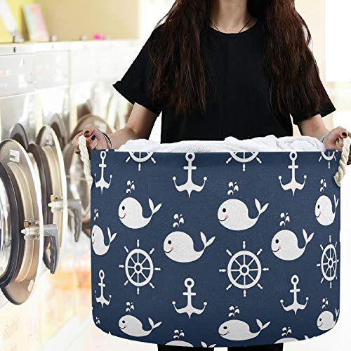 visesunny Collapsible Large Capacity Basket Classic Whale Anchor Clothes Toy Storage Hamper with Durable Cotton Handles Home Organizer Solution for Bathroom, Bedroom, Nursery, Laundry,Closet