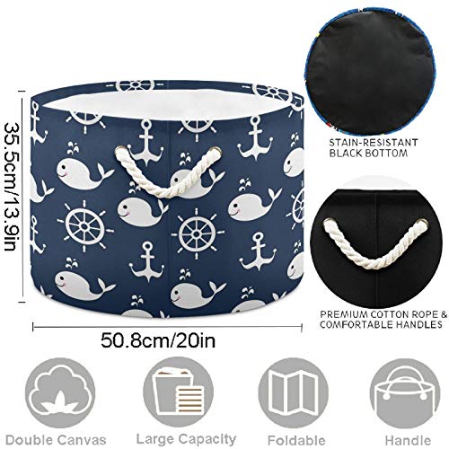 visesunny Collapsible Large Capacity Basket Classic Whale Anchor Clothes Toy Storage Hamper with Durable Cotton Handles Home Organizer Solution for Bathroom, Bedroom, Nursery, Laundry,Closet