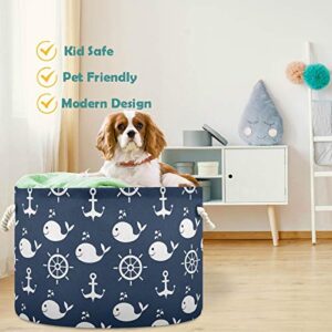 visesunny Collapsible Large Capacity Basket Classic Whale Anchor Clothes Toy Storage Hamper with Durable Cotton Handles Home Organizer Solution for Bathroom, Bedroom, Nursery, Laundry,Closet