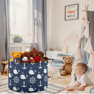 visesunny Collapsible Large Capacity Basket Classic Whale Anchor Clothes Toy Storage Hamper with Durable Cotton Handles Home Organizer Solution for Bathroom, Bedroom, Nursery, Laundry,Closet