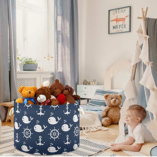 visesunny Collapsible Large Capacity Basket Classic Whale Anchor Clothes Toy Storage Hamper with Durable Cotton Handles Home Organizer Solution for Bathroom, Bedroom, Nursery, Laundry,Closet