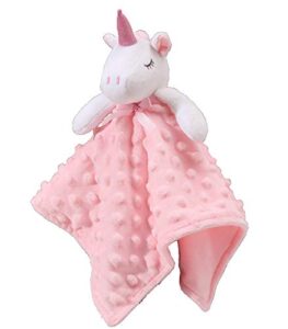 crevent cozy plush baby security blanket loveys for baby girls, minky dot front + sherpa backing with animal face (pink unicorn)