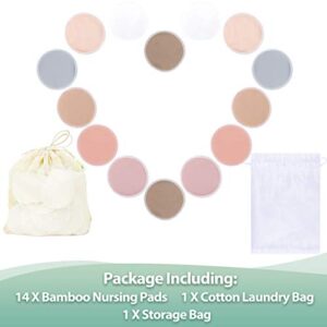 wegreeco Bamboo Nursing Breast Pads (14 Pack) + Laundry Bag & Travel Storage Bag, 4.7 inch Option - Washable & Reusable Breastfeeding Nursing Pads (Mild, Large)