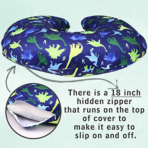 Dinosaur Nursing Pillow Cover, Breastfeeding Pillow Slipcover for Baby Boys & Girls, Nursing Pillow Case for Newborn, Soft Fabric Fits Snug On Infant, Washable & Breathable, Watercolor Dinosaur Blue