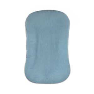 muslin baby lounger cover soft organic cotton slipcover fits newborn lounger for baby boys and girls (blue)