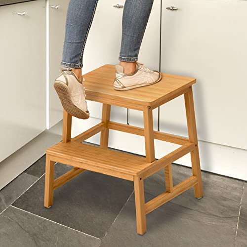 COSYLAND Kids Kitchen Step Stool，Toddler Standing Tower with CPC Certification, Removable Anti-Drop Railing Safety Rail Enjoys Unique Patented Design A Anti-tip Structure More Stable, Natural Bamboo