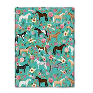 horses floral horse breeds baby double blanket, ultra soft warm plush nursery receiving blankets for toddler infant newborns