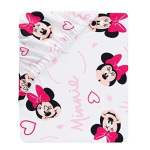 Lambs & Ivy Disney Baby Minnie Mouse Love White/Pink Heart Fitted Crib Sheet