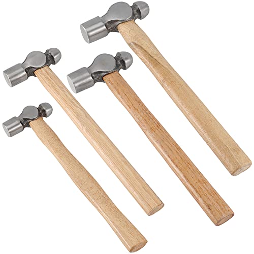 ZEONHAK 4 PCS Ball Peen Hammer, 8 OZ,16 OZ, 24 OZ, 32 OZ Ball Peen Hammer Set with Wooden Handle and Shock Reduction Grip for Metal Rivetc