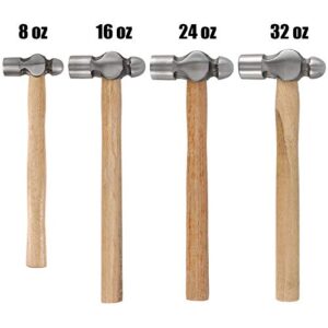 ZEONHAK 4 PCS Ball Peen Hammer, 8 OZ,16 OZ, 24 OZ, 32 OZ Ball Peen Hammer Set with Wooden Handle and Shock Reduction Grip for Metal Rivetc