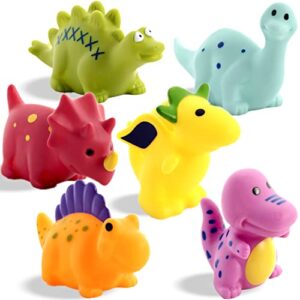 mold free dinosaur bath toys for toddlers/ infants 6 - 12- 18 months, no hole no mold bathtub toys, 1 2 3 4 years old kids (6 pcs with storage bag)