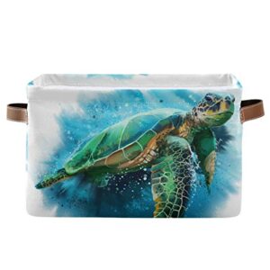 kelekey watercolor sea turtle large storage basket collapsible storage bin organizer cube laundry hamper for clothes bedroom nursery toys shelf college dorm