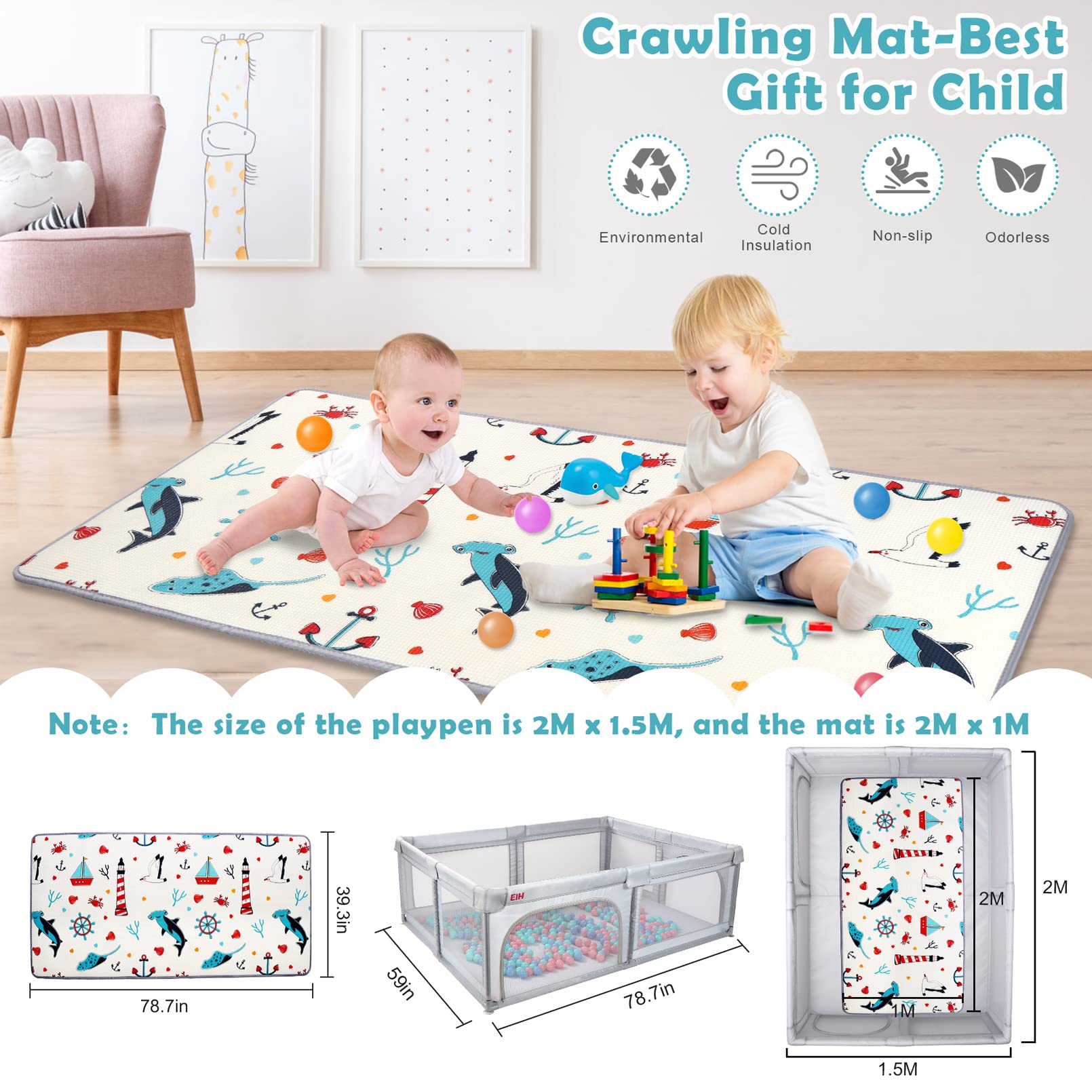 Baby Playpen, Playpens for Babies, Extra Large Playard for Baby, Kids Large Playard with XPE Crawling Mat, Kids Safety Play Center Yard with gate, Indoor & Outdoor Kids Activity Center