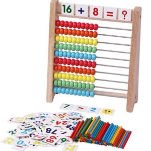 Cltoyvers Wooden Abacus for Kids Math with 100 Counting Sticks and Number Toys Cards 1-100, Educational Math Games Preschool Learning Toys, Math Manipulatives for Elementary 1st 2nd Grade