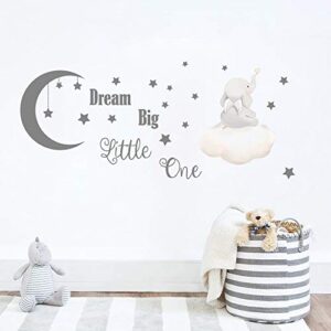 Runtoo Dream Big Little One Wall Decals Elephant Inspirational Quotes Kids Wall Stickers for Bedroom Playroom Nursery Decoration Wall Decor