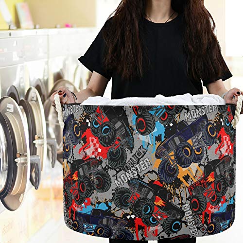 visesunny Monster Truck Car Pattern Laundry Baskets Fabric Storage Bin Storage Box Collapsible Storage Basket Toy Clothes Shelves Basket for Bathroom,Bedroom,Nursery,Closet,Office