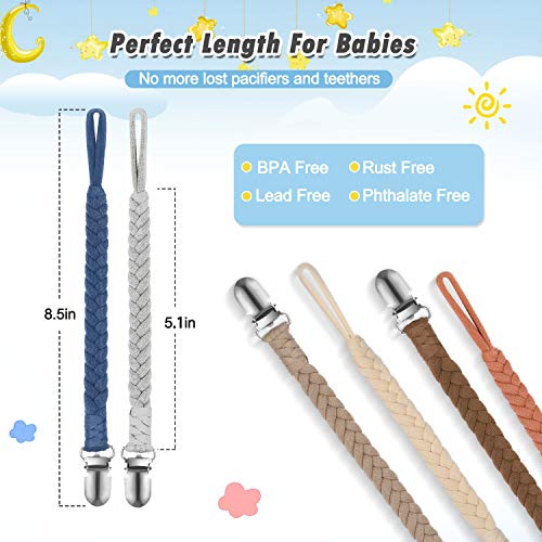 Pokipaw Pacifier Clip for Boys and Girls, 6 Pack Baby Pacifier Holder Leash 100% Handmade Braided Fits All Pacifiers & Teething Toys Modern Unisex Baby Gift