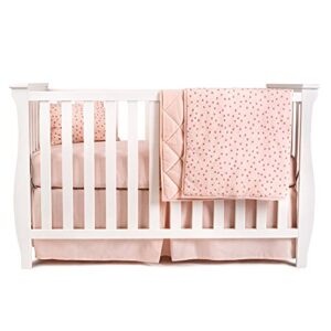 ely's & co. baby crib bedding sets for girls — perfect for toddler beds — 4 piece set includes crib sheet, quilted blanket, crib skirt, and baby pillowcase — pink floral design