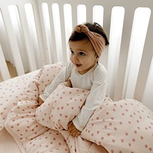 Ely's & Co. Baby Crib Bedding Sets for Girls — Perfect for Toddler Beds — 4 Piece Set Includes Crib Sheet, Quilted Blanket, Crib Skirt, and Baby Pillowcase — Pink Floral Design