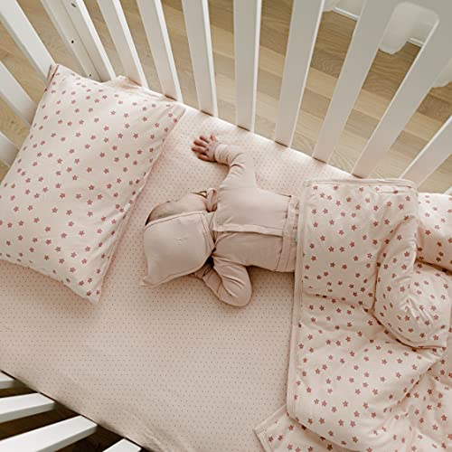 Ely's & Co. Baby Crib Bedding Sets for Girls — Perfect for Toddler Beds — 4 Piece Set Includes Crib Sheet, Quilted Blanket, Crib Skirt, and Baby Pillowcase — Pink Floral Design