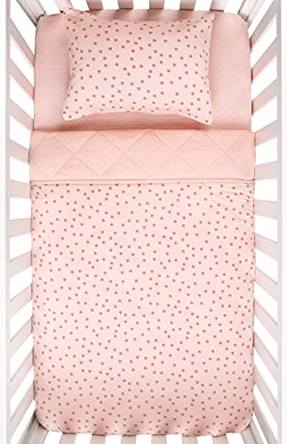 Ely's & Co. Baby Crib Bedding Sets for Girls — Perfect for Toddler Beds — 4 Piece Set Includes Crib Sheet, Quilted Blanket, Crib Skirt, and Baby Pillowcase — Pink Floral Design