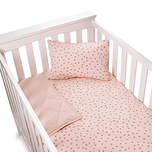 Ely's & Co. Baby Crib Bedding Sets for Girls — Perfect for Toddler Beds — 4 Piece Set Includes Crib Sheet, Quilted Blanket, Crib Skirt, and Baby Pillowcase — Pink Floral Design