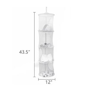 4 Tier Storage for Stuffed Animals,Storage Organizer,43.5 x12" Hanging Mesh Storage Basket with 2"Hooks,Folding Basket for Store Gloves,Shawls, Hats,Mittens, Attaches Easily to Any Rod -Grey