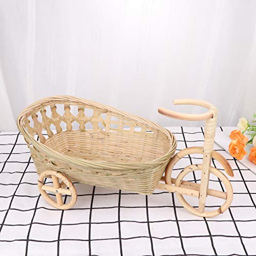 Cabilock Woven Fruit Basket Bamboo Bread Basket Container Bowl Candy Basket Serving Basket Flower Basket Appetizer Tray Storage Basket Tricycle Design for Fruit Snack Nuts Chip